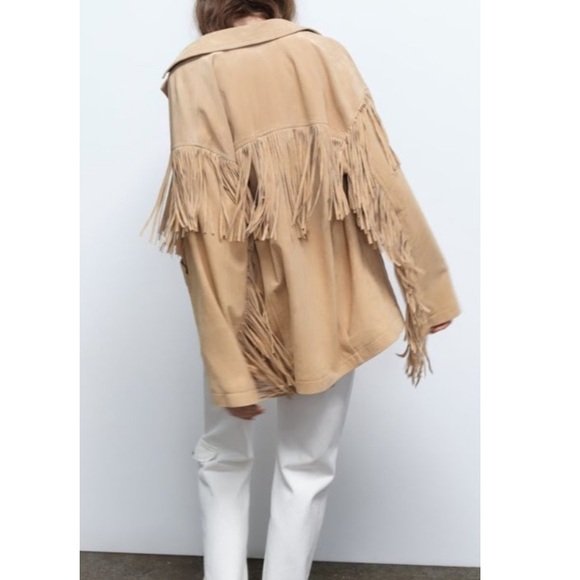 Zara | Jackets & Coats | Zara Sand Fringed Leather Jacket | Poshmark